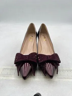 FSJ | Shoes | Fsj Brown Pointed Toe Crystal Pump Rhinestone Bow Block ...